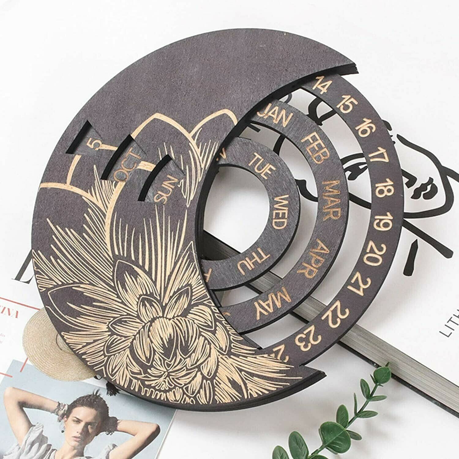 Wooden Wall Hanging Rotating Calendar