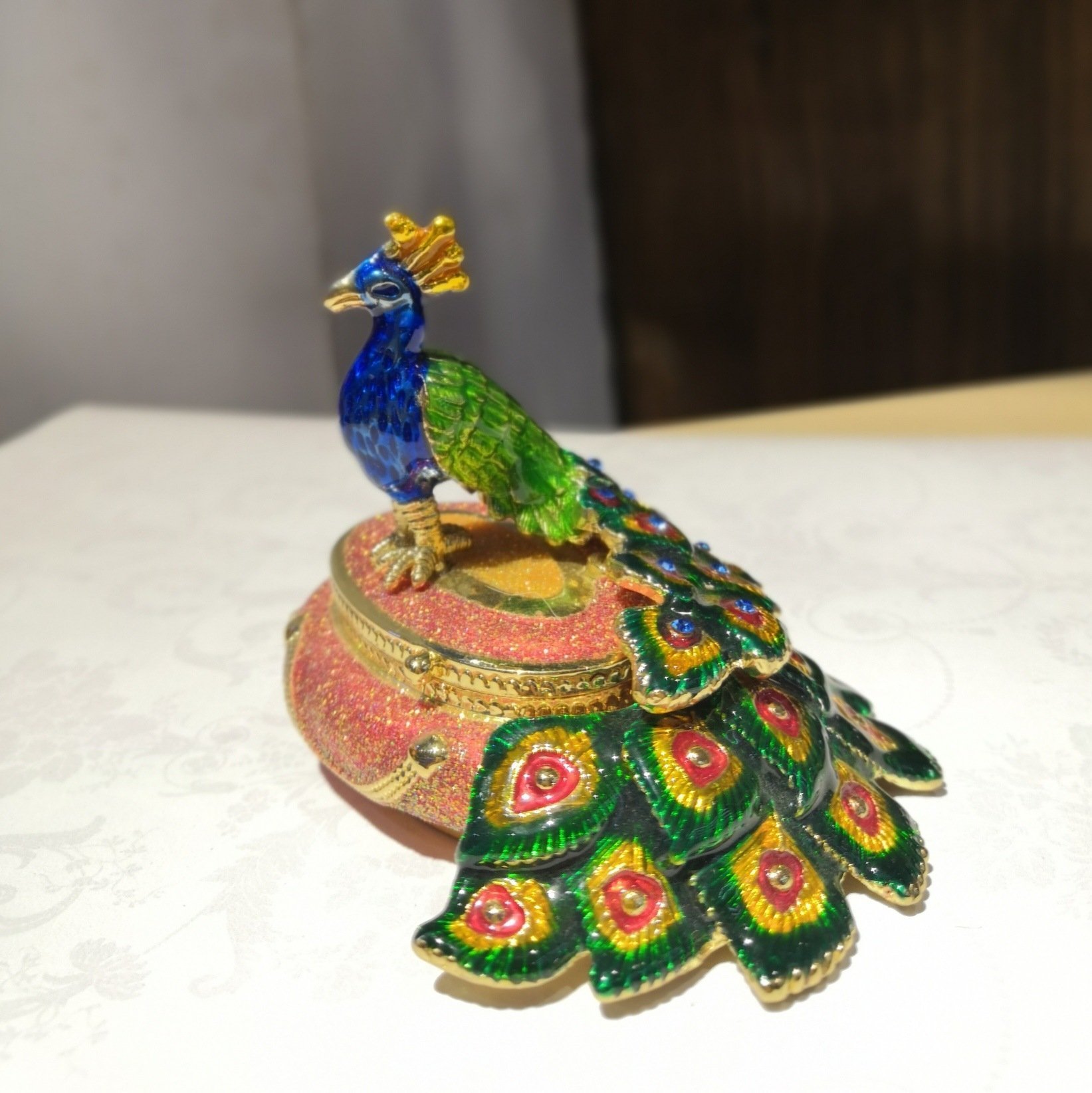 Alloy Jewelry Box Oval Peacock Storage Box